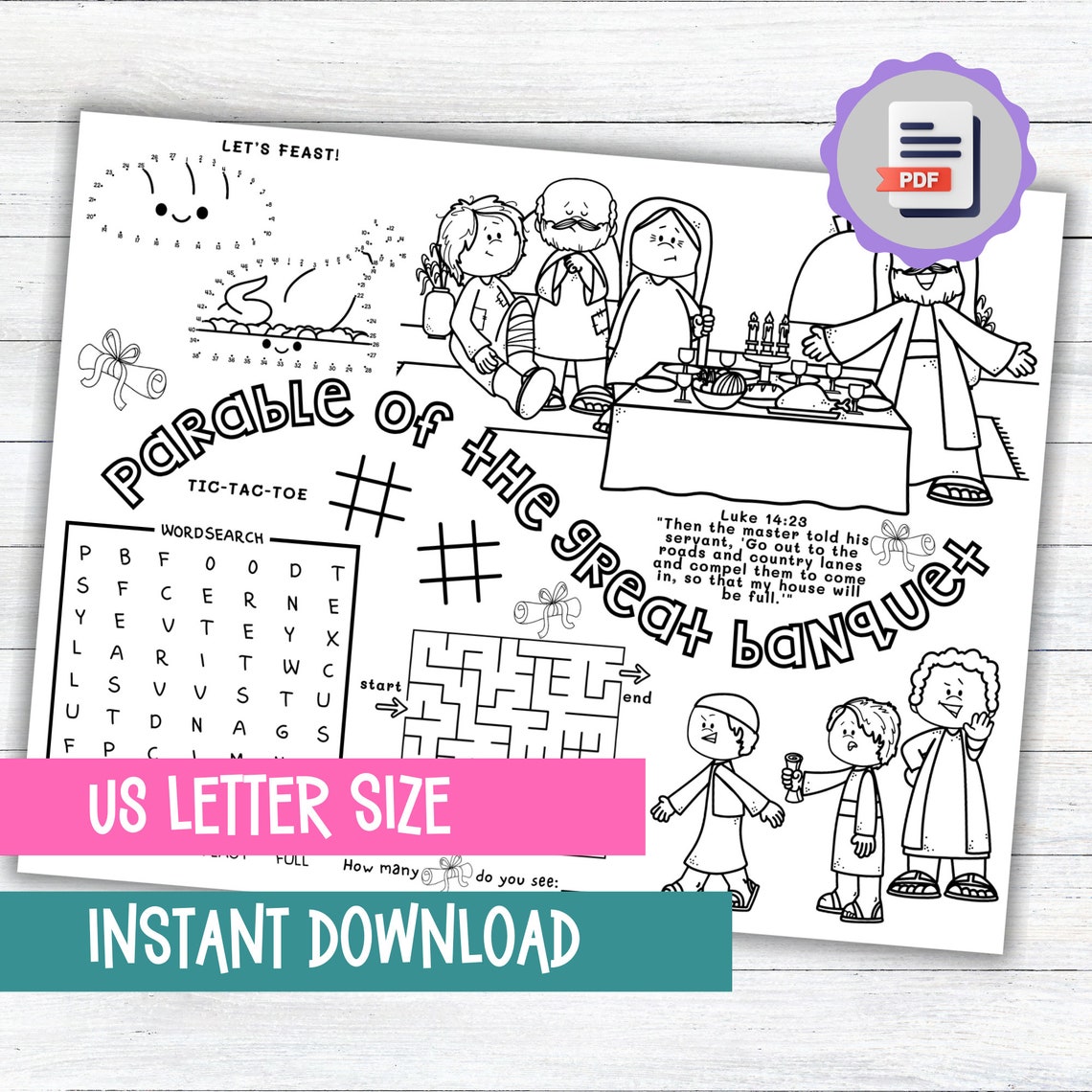 Parable of the Great Banquet Activity Placemat, Jesus Bible Story ...