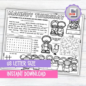 Maundy Thursday Activity Placemat, Holy Week, Lenten Season Coloring ...