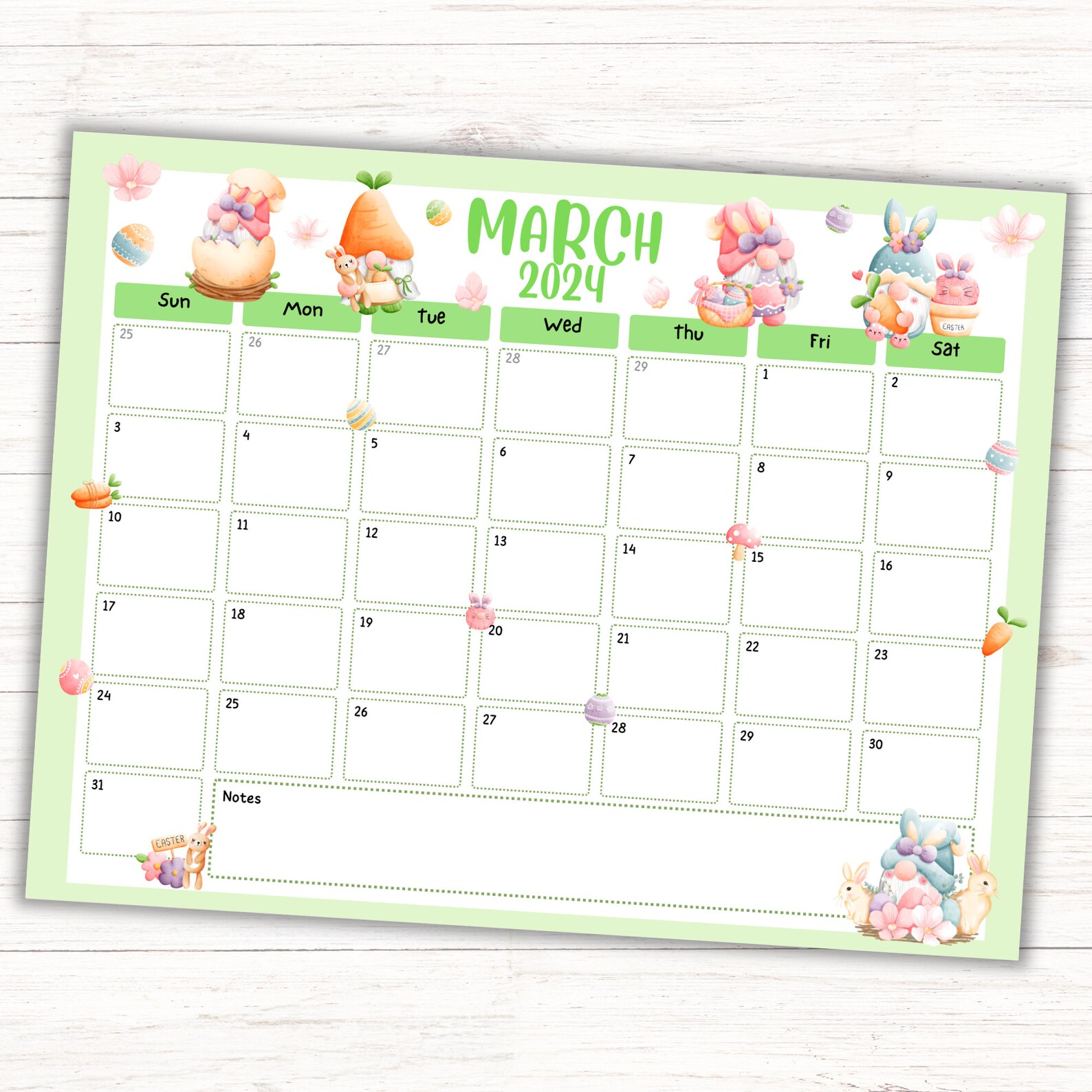 March 2024 Easter Gnome Calendar, EDITABLE/FILLABLE Easter Gnome ...