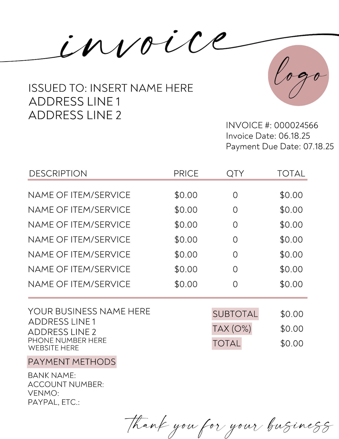 Minimalist Invoice Template, Digital, Business Invoice, Simple, Modern ...