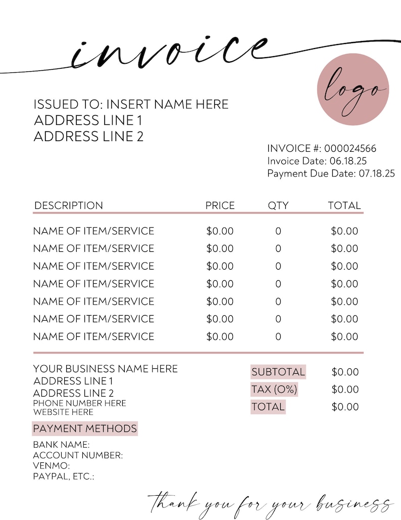 Minimalist Invoice Template, Digital, Business Invoice, Simple, Modern ...
