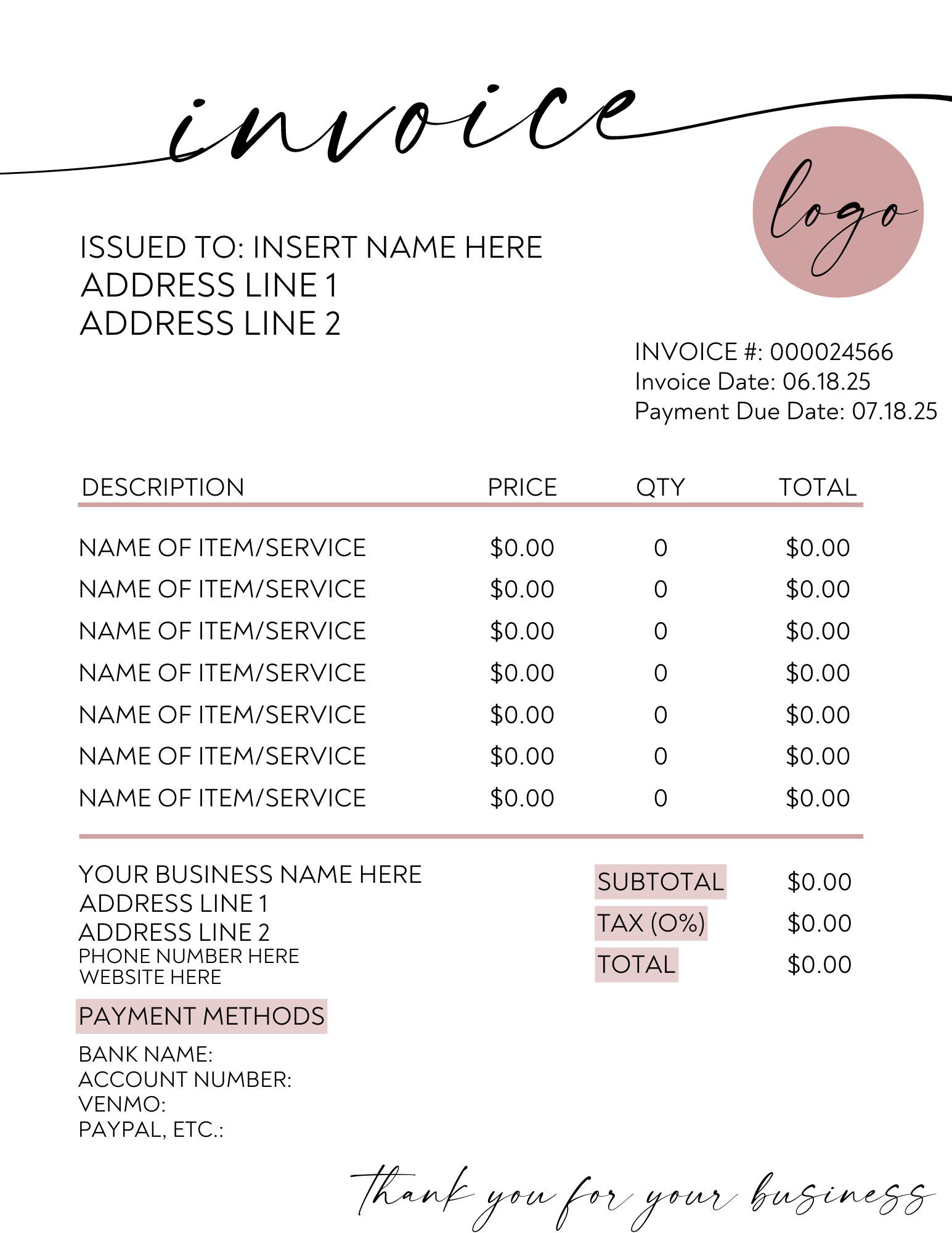 Minimalist Invoice Template, Digital, Business Invoice, Simple, Modern ...