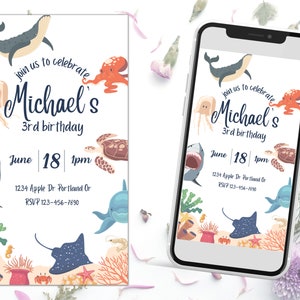 Ocean Children Birthday Template Sea Animal Birthday - Etsy