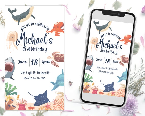 Ocean Children Birthday Template Sea Animal Birthday - Etsy
