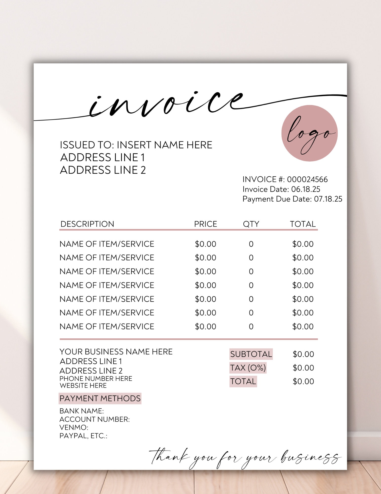 Minimalist Invoice Template, Digital, Business Invoice, Simple, Modern ...