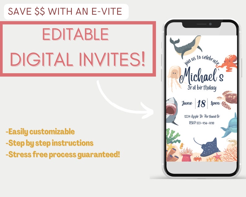 Ocean Children Birthday Template Sea Animal Birthday - Etsy