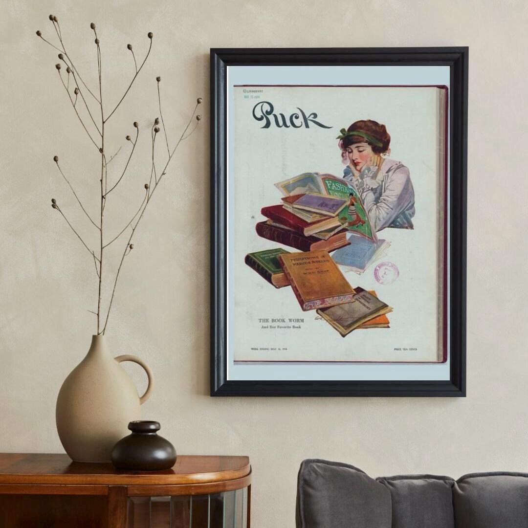 The Book Worm Vintage Poster - Etsy