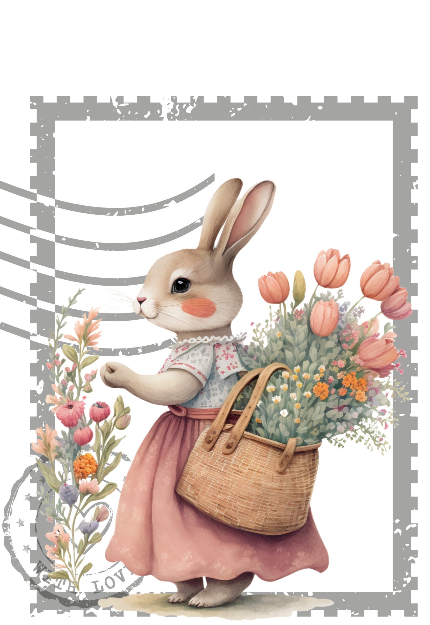 Set of Four Vintage Rabbit Postage Stamp Kitchen Towels - Etsy