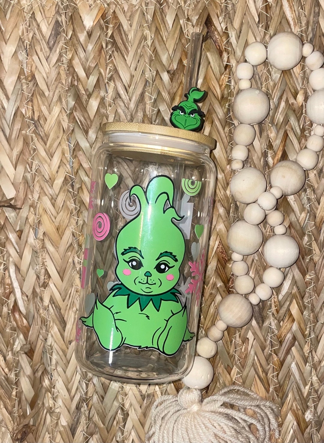 Baby Grinch Grinch Cupsglass Cups Glass Can Glass - Etsy