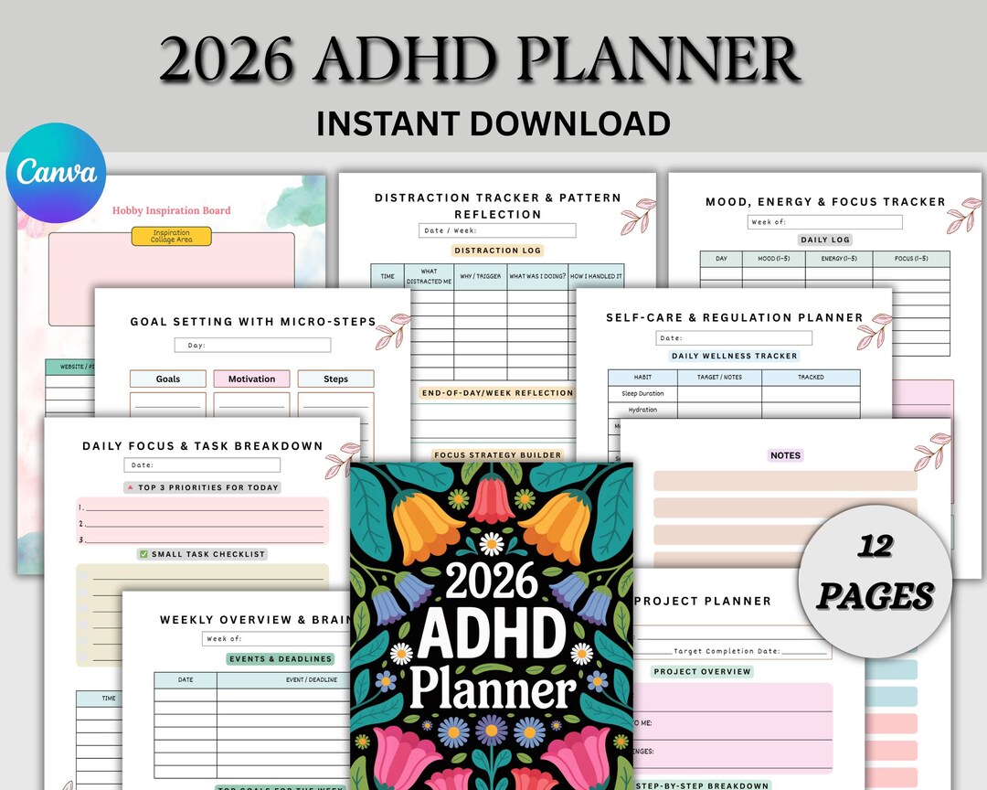 2026 ADHD Planner Printable | Neurodivergent Daily Focus Planner ...
