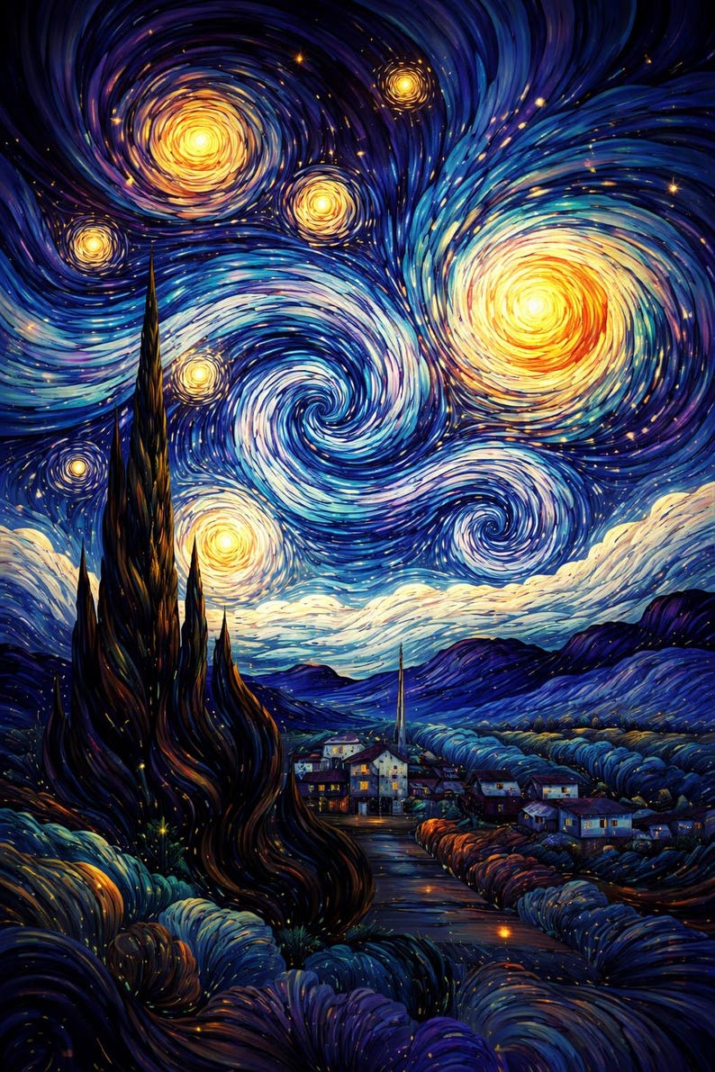 Starry Night Print - Modern Van Gogh Inspired Art (digital Download) - Etsy