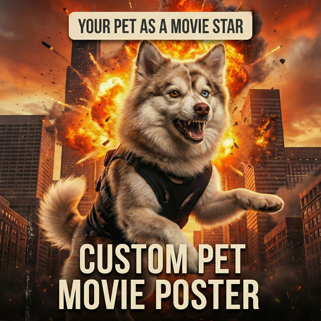Funny Pet Movie Poster for Animal Lover – Digital Custom Dog and Cat ...