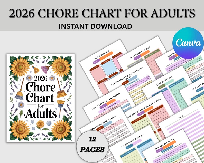 2026 Adult Chore Chart and Cleaning Planner | Digital Printable PDF ...