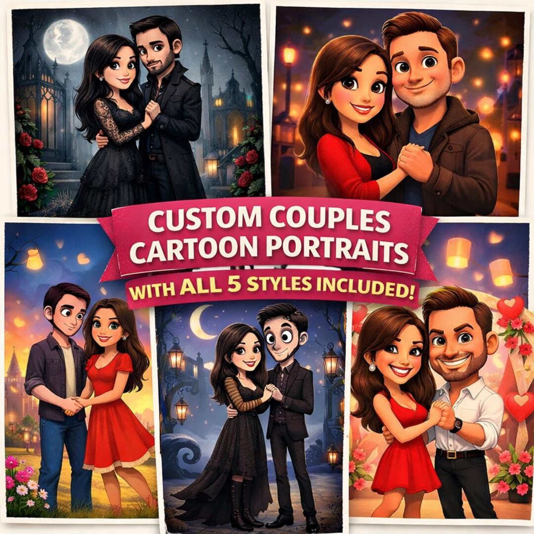 Custom Couple Cartoon Portrait – 5 Art Styles Bundle Anniversary Gift ...