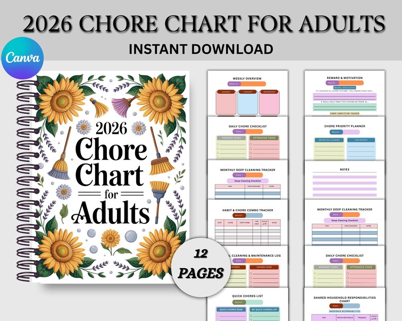 2026 Adult Chore Chart and Cleaning Planner | Digital Printable PDF ...