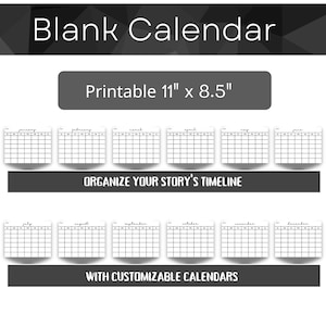 Monthly Blank Calendar Template 11 X 8.5 in Horizontal - Printable PDF ...