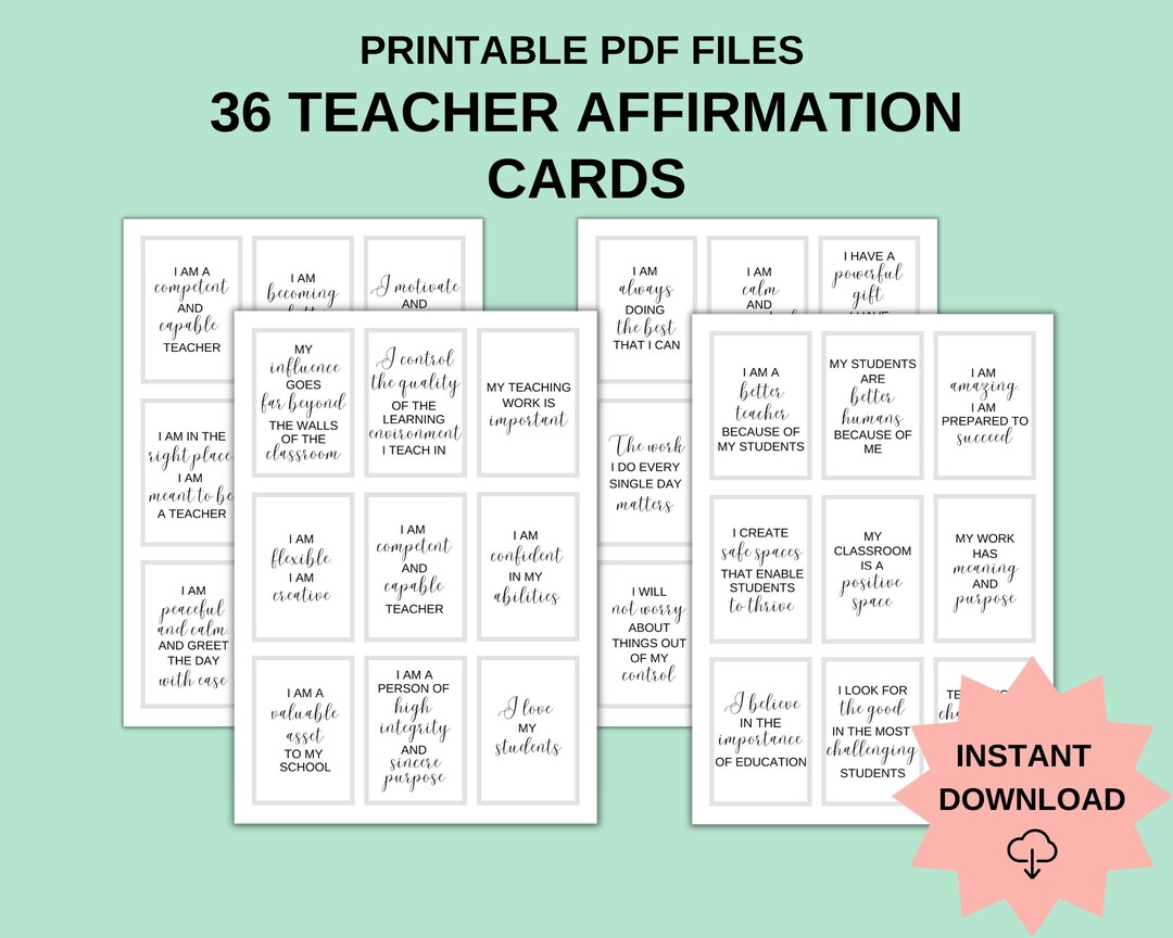 36 Teacher Affirmation Cards Printable, Affirmation for Teachers ...