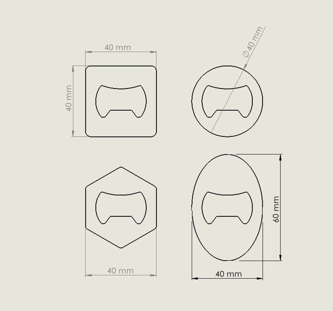 4 Pcs Beer Bottle Opener Dxf and Svg File, Bottle Opener Laser File Square Hexagon Circle and ...