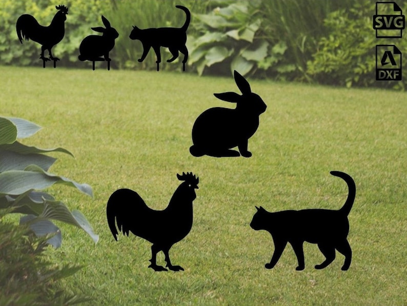 Chicken, Rabbit, Cat Garden Stakes DXF SVF Files / Rabbit Garden Decor ...