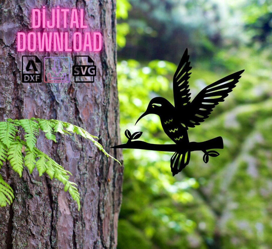 Hummingbird on Branch Tree Stakes Dxf Svg Files/garden Decor Dxf Files ...