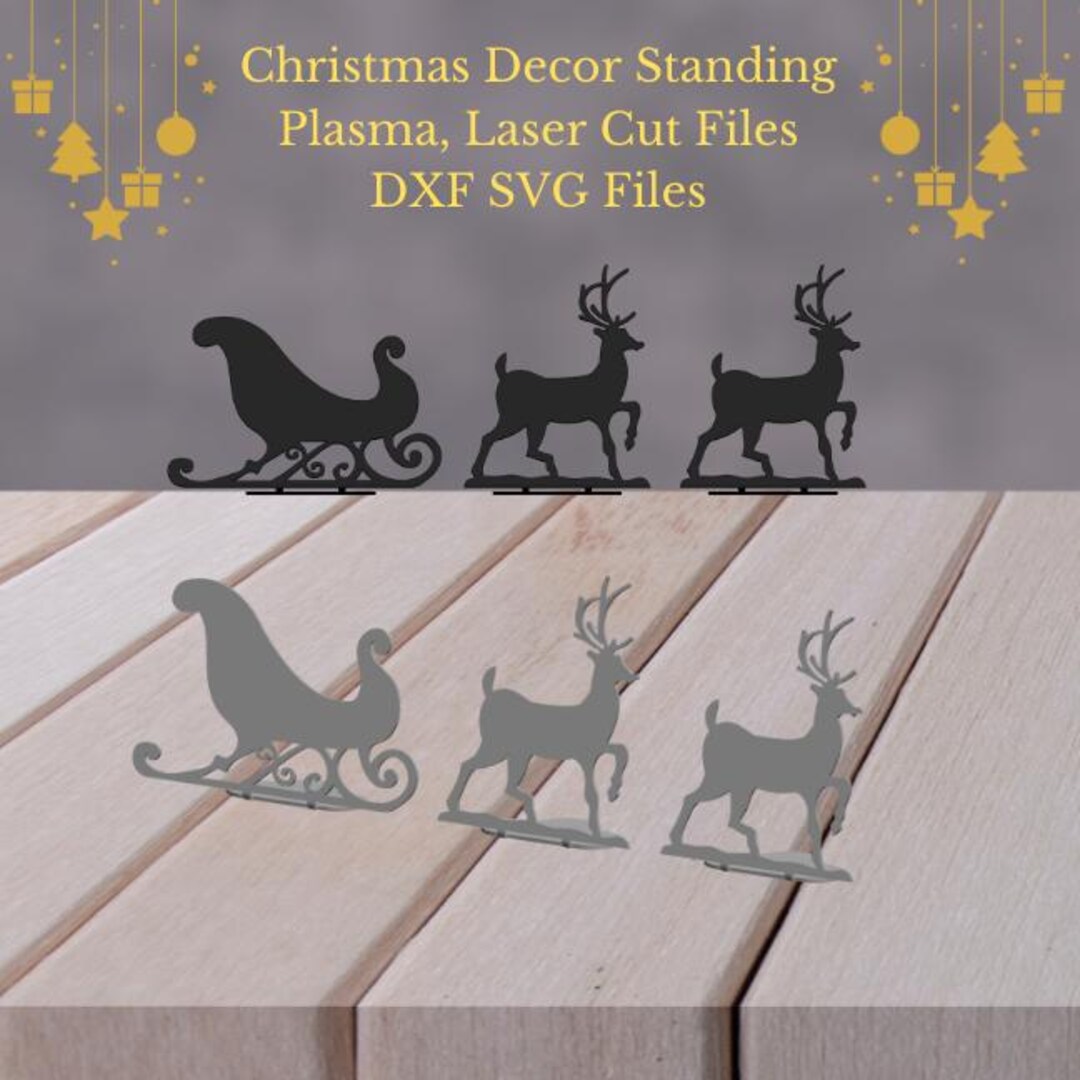 Santa Sleigh Reindeer Standing DXF SVG Files | Christmas Ornaments ...