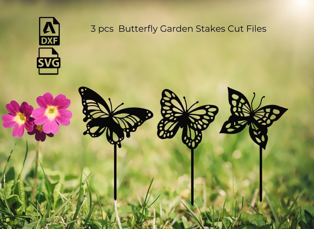 3 Pcs. Butterfly Garden Stakes Dxf Svg File / Garden Decor Dxf File ...