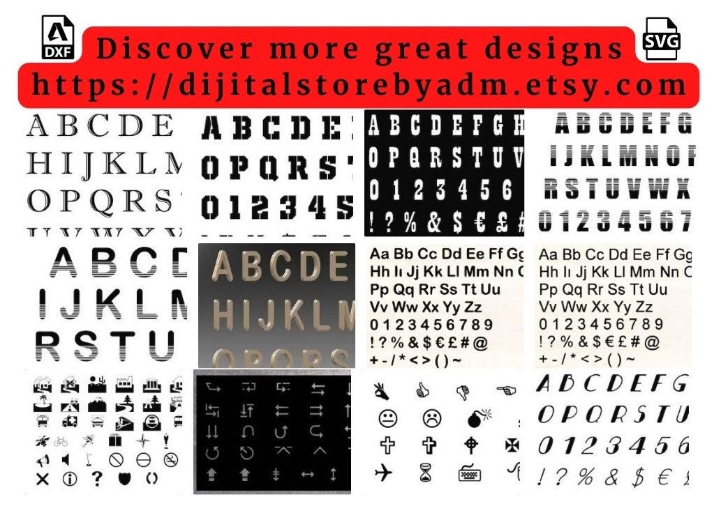 Abc Letters Dxf Laser Cut Stencil/alphabet Letters Dxf Files/0 to 9 or ...