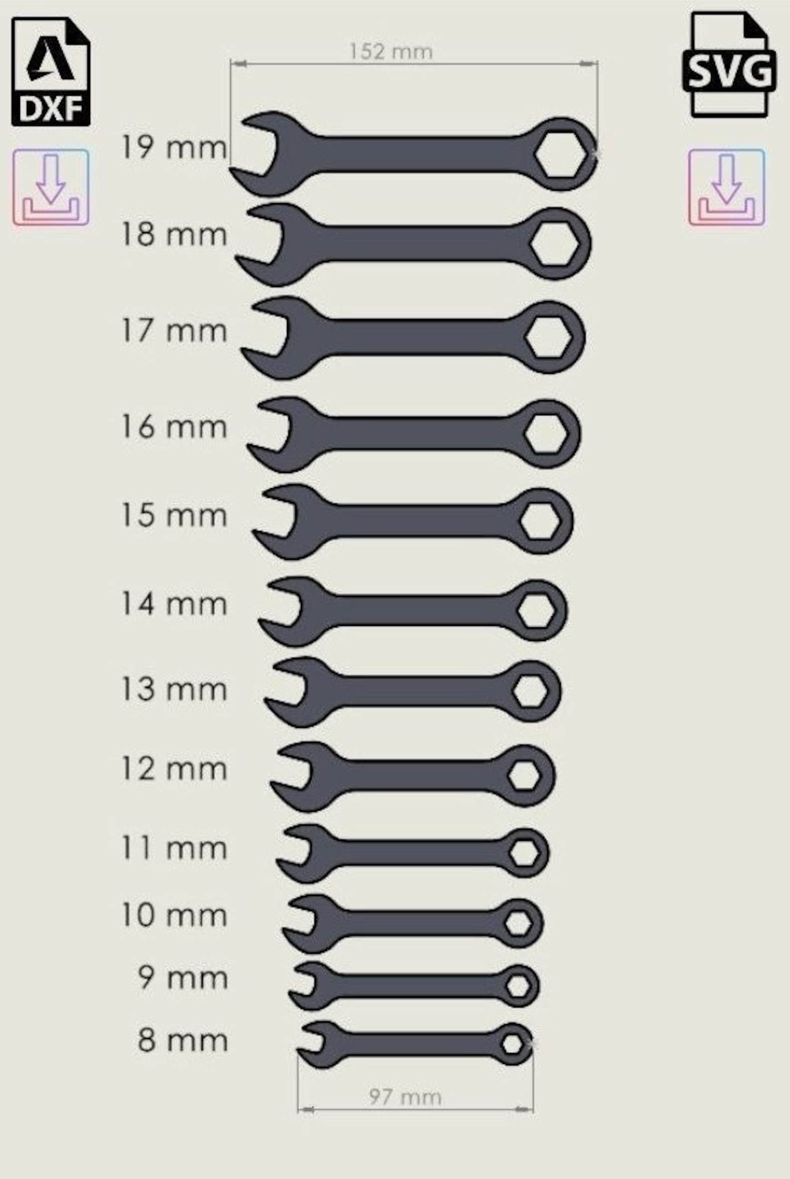 12 Pcs. Wrench Design Dxf and Svg Files, Wrench Laser Cut Files ...