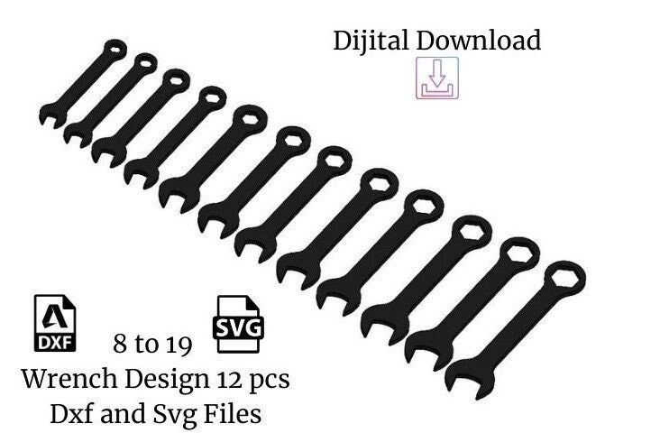 12 Pcs. Wrench Design Dxf and Svg Files, Wrench Laser Cut Files ...