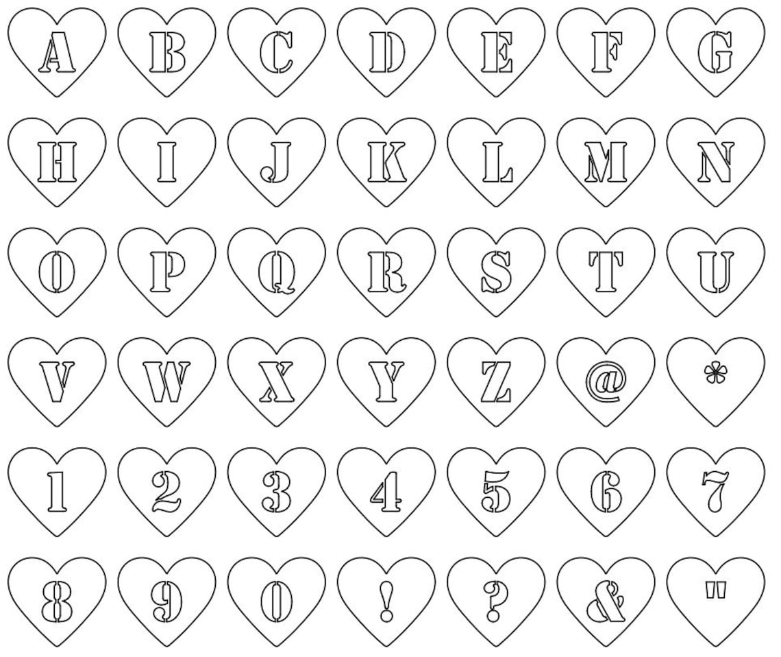 Heart Alphabet Letters Dxf and Svg Files / Heart Font Dxf and Svg ...