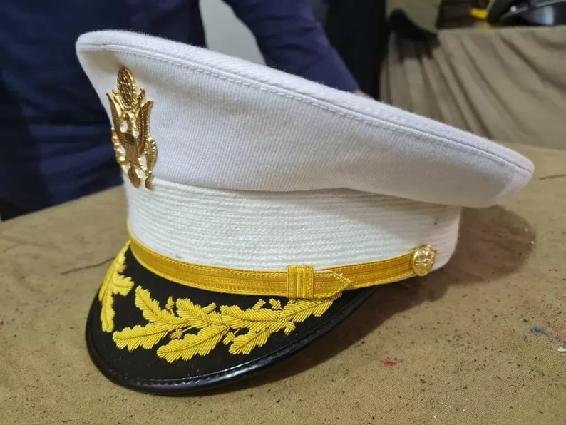 Replica US Army Field Grade Officer Service Dress White Hat Cap, All ...