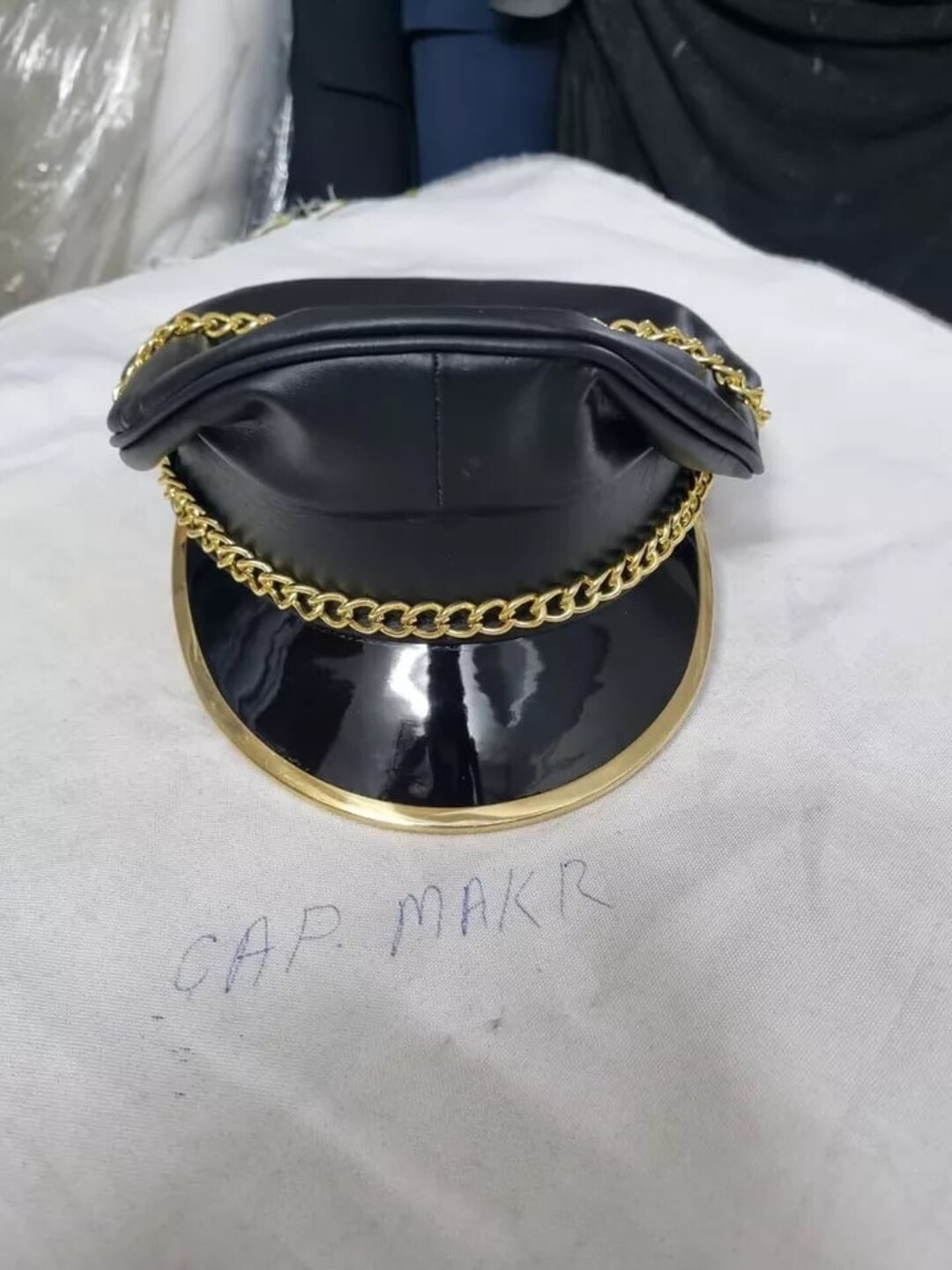 Finest Soft Real Leather Muir Cap Peaked Cap With Chain, Biker Cap ...