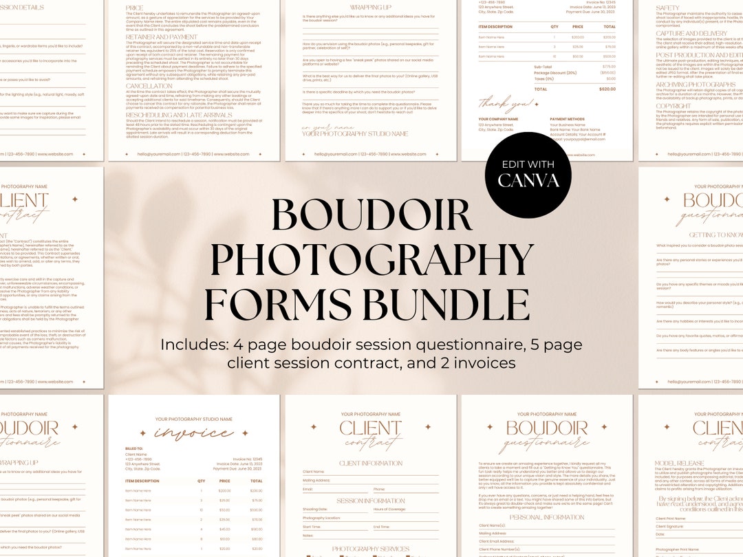Boudoir Photography Forms Bundle, Boudoir Client Questionnaire ...