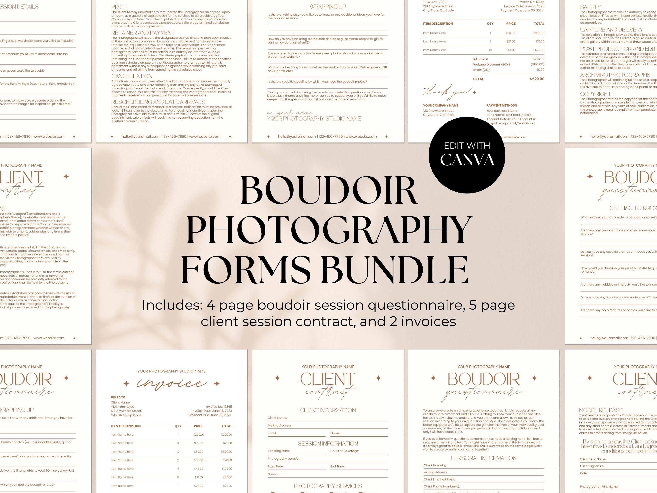 Boudoir Photography Forms Bundle, Boudoir Client Questionnaire ...