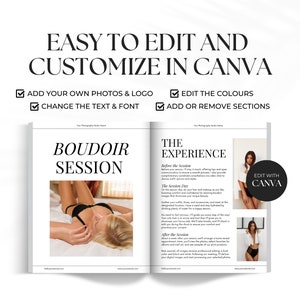 Boudoir Session Prep Guide, Boudoir Style Guide, Boudoir Photography Marketing Template Canva ...
