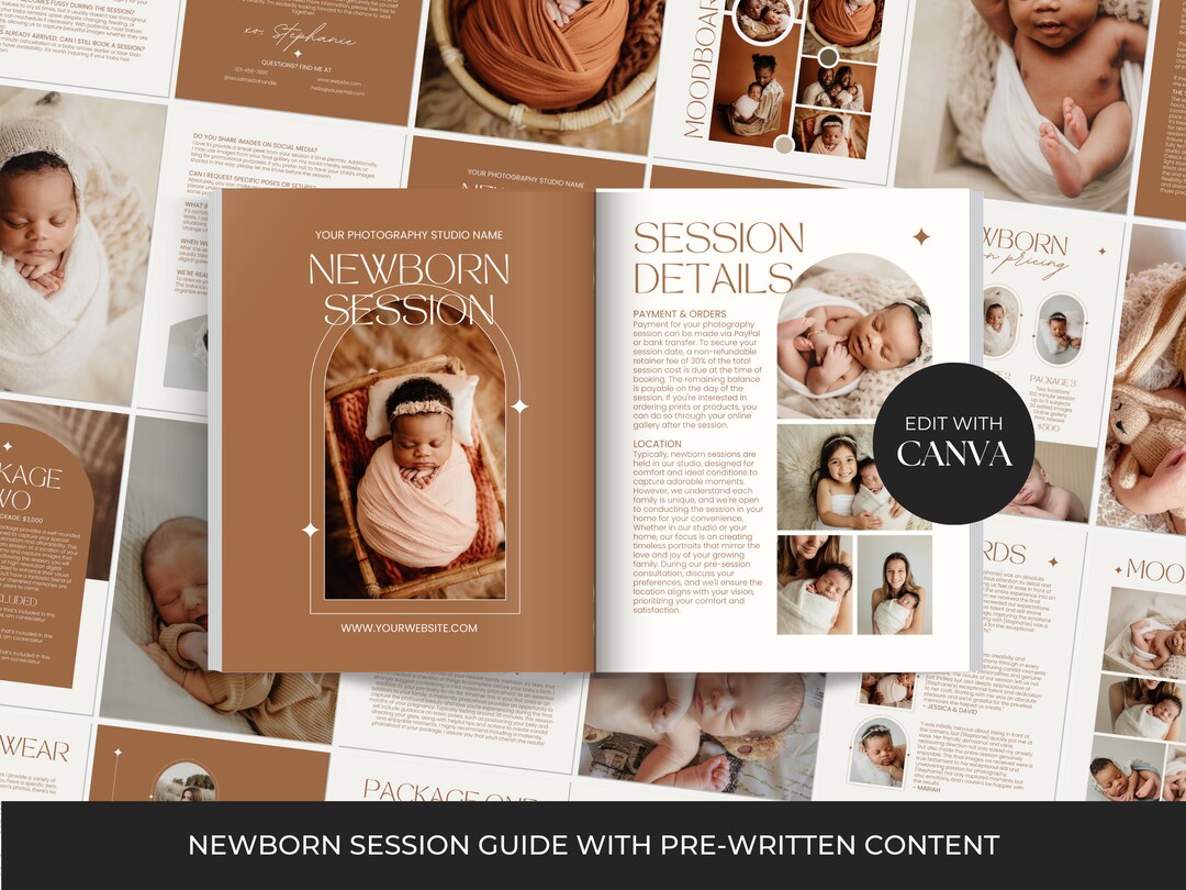Newborn Session Prep Guide, Newborn Session Template, Newborn Photography Pricing Template Canva ...