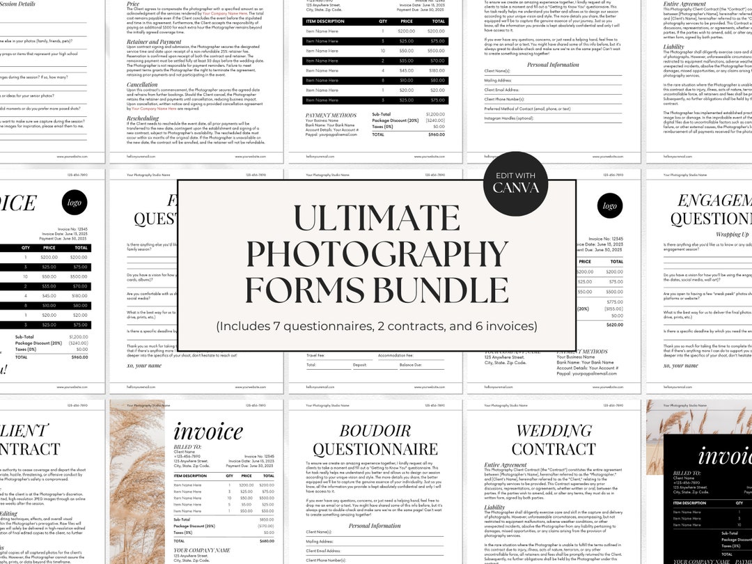 Photography Booking Forms Bundle, Client Session Contract, Client ...