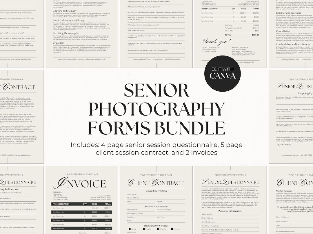 Senior Photography Forms, Senior Photography Contract, Senior ...
