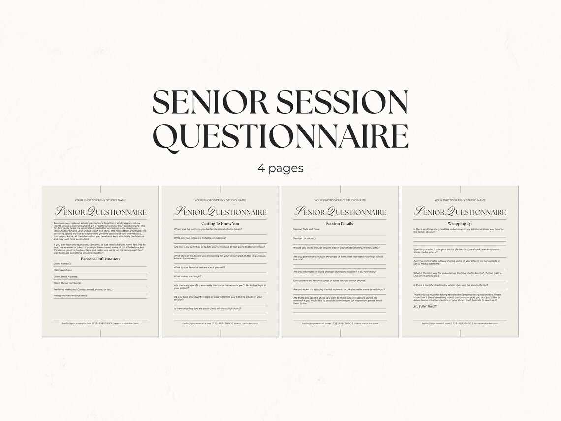 Senior Photography Forms, Senior Photography Contract, Senior ...
