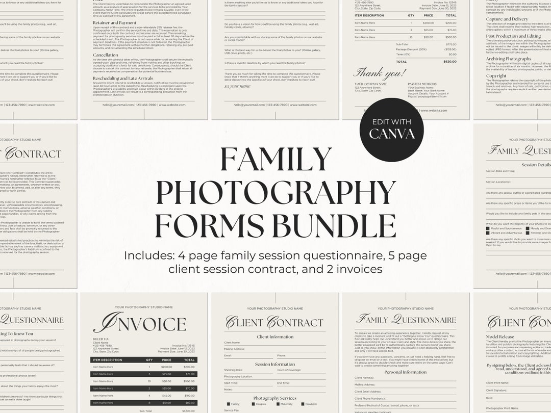 Family Photography Forms, Family Photography Contract, Family ...