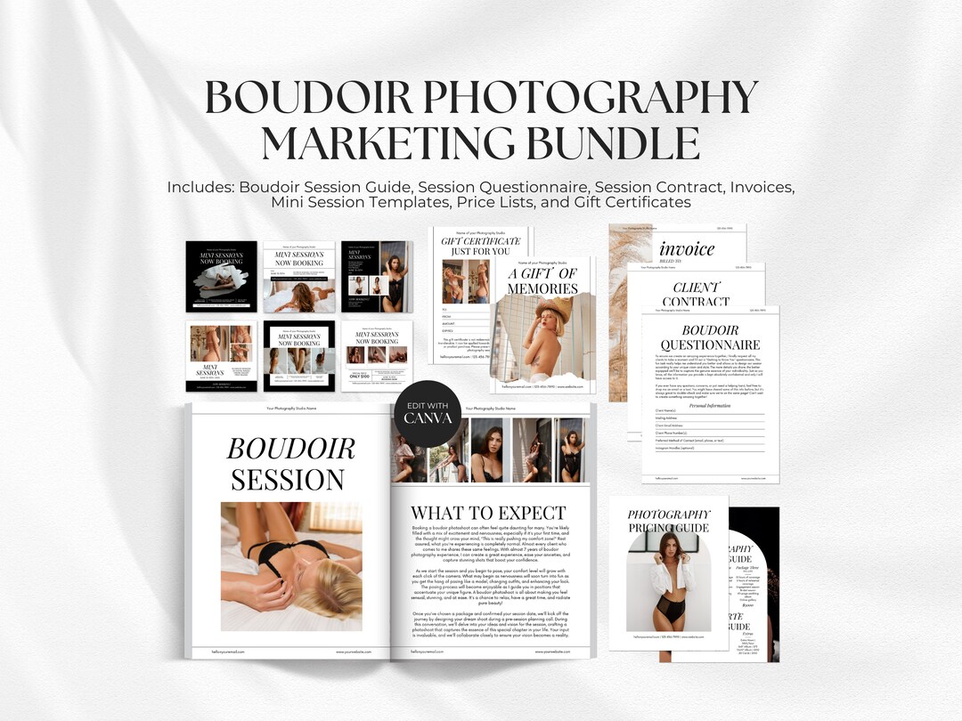 Boudoir Photography Marketing Template Bundle, Boudoir Session Prep Guide, Boudoir Client ...