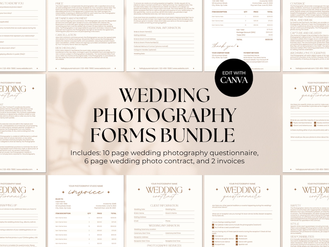 Wedding Photography Form Bundle, Wedding Client Intake Questionnaire ...