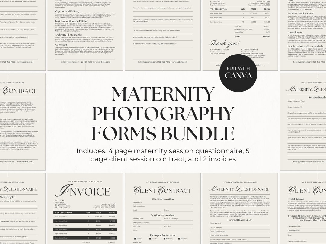 Maternity Photography Forms, Maternity Photography Contract, Maternity ...