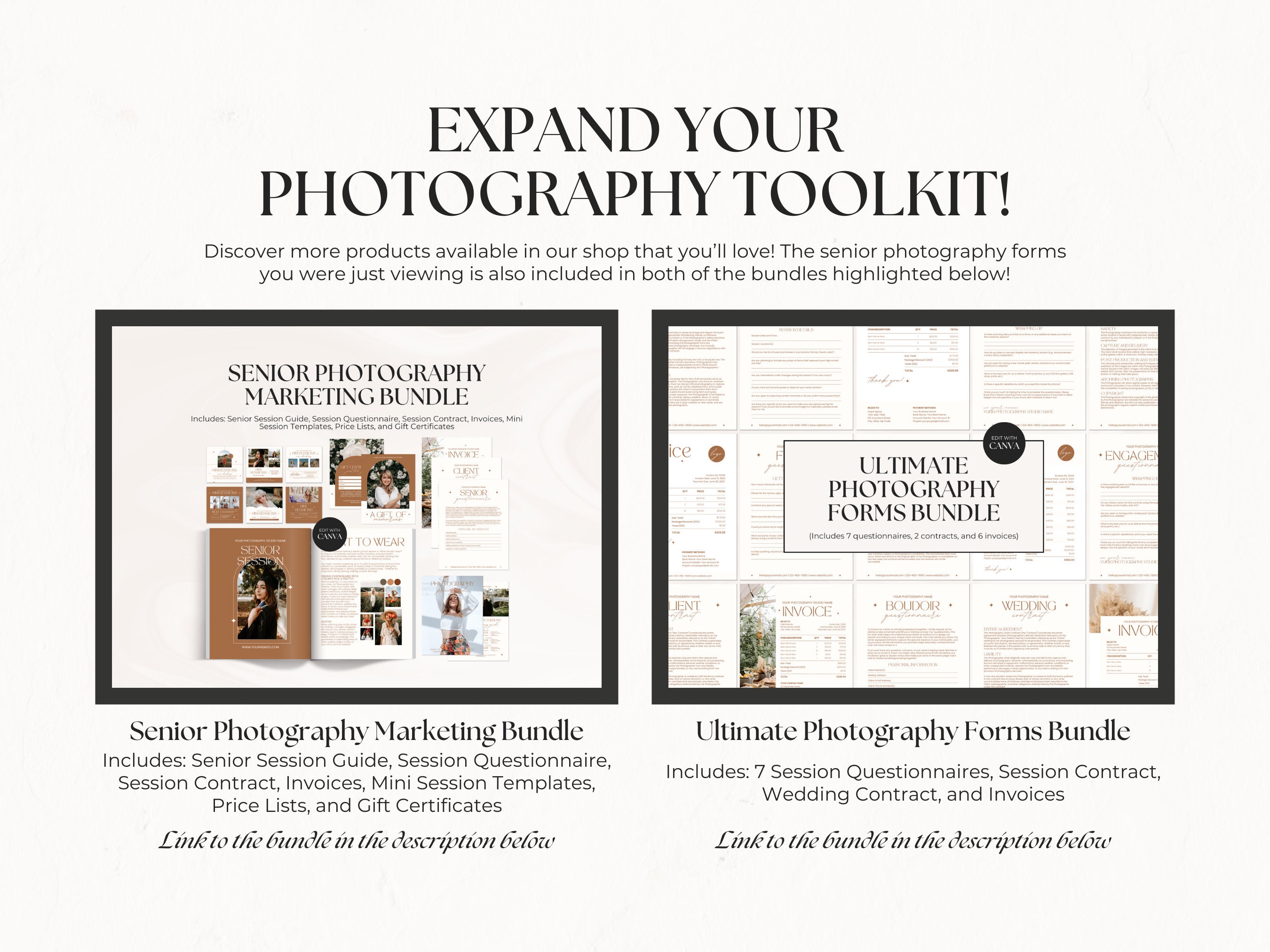Senior Photography Forms Bundle, Client Contract, Questionnaire (canva ...