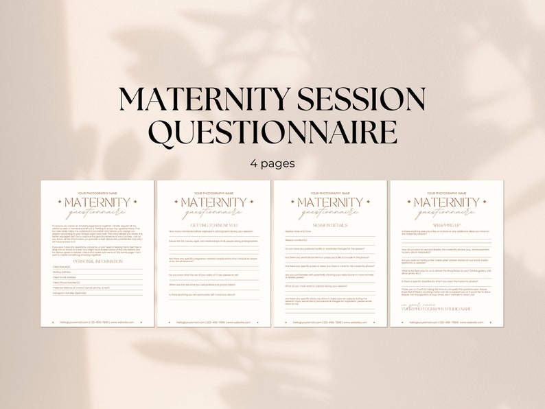 Maternity Photography Form Bundle, Maternity Client Questionnaire ...