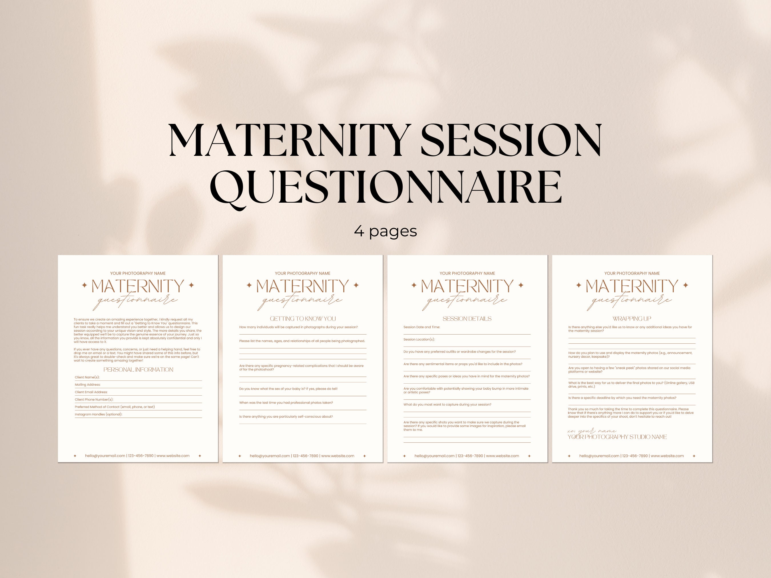 Maternity Photography Form Bundle, Maternity Client Questionnaire ...