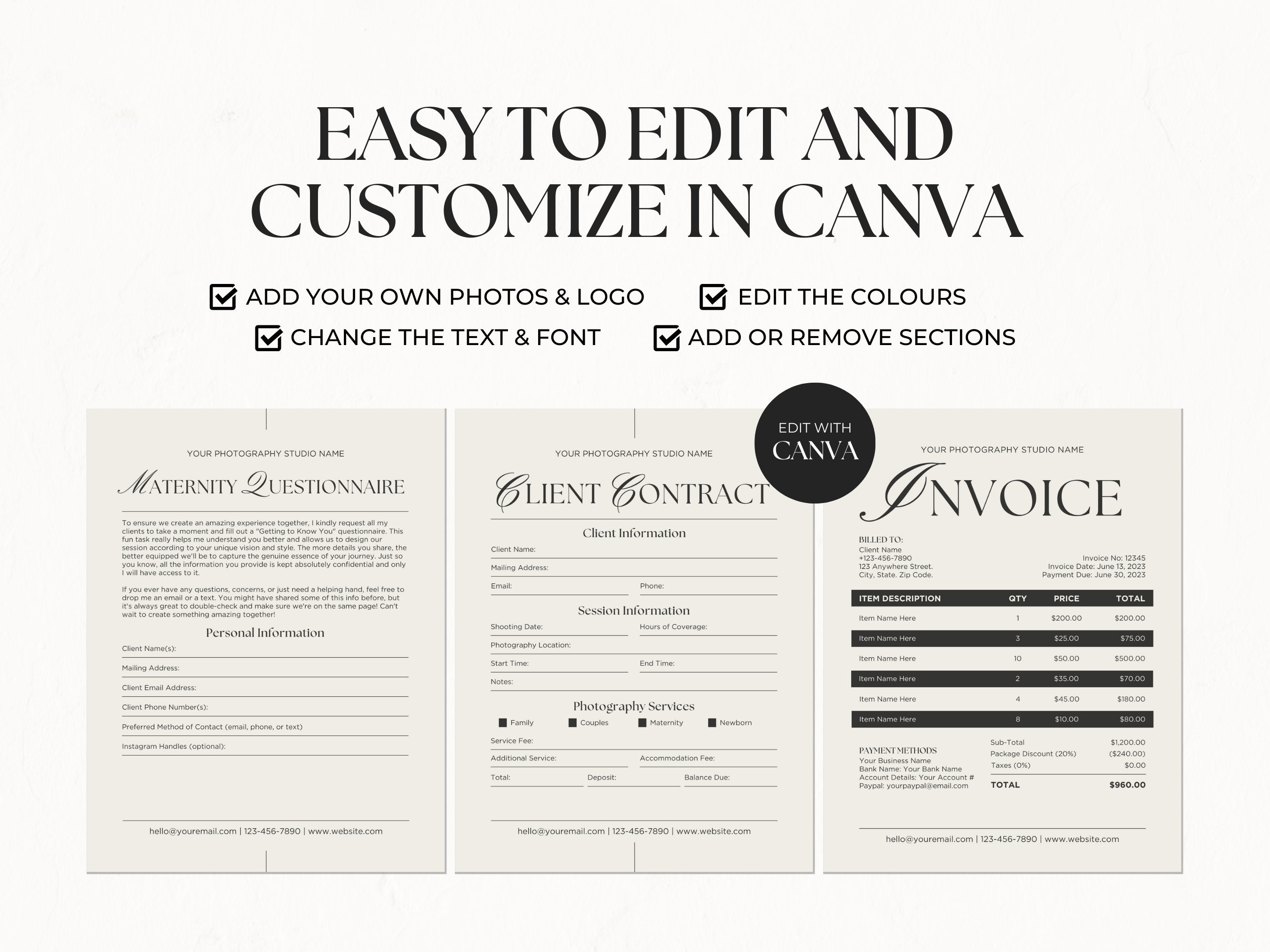 Maternity Photography Forms, Maternity Photography Contract, Maternity ...