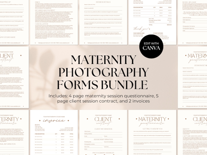 Maternity Photography Form Bundle, Maternity Client Questionnaire ...