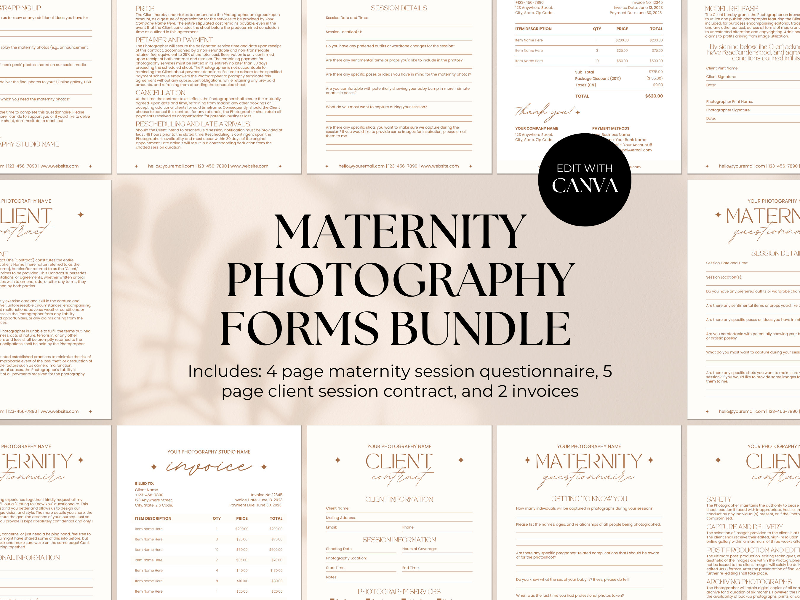 Maternity Photography Form Bundle, Maternity Client Questionnaire ...