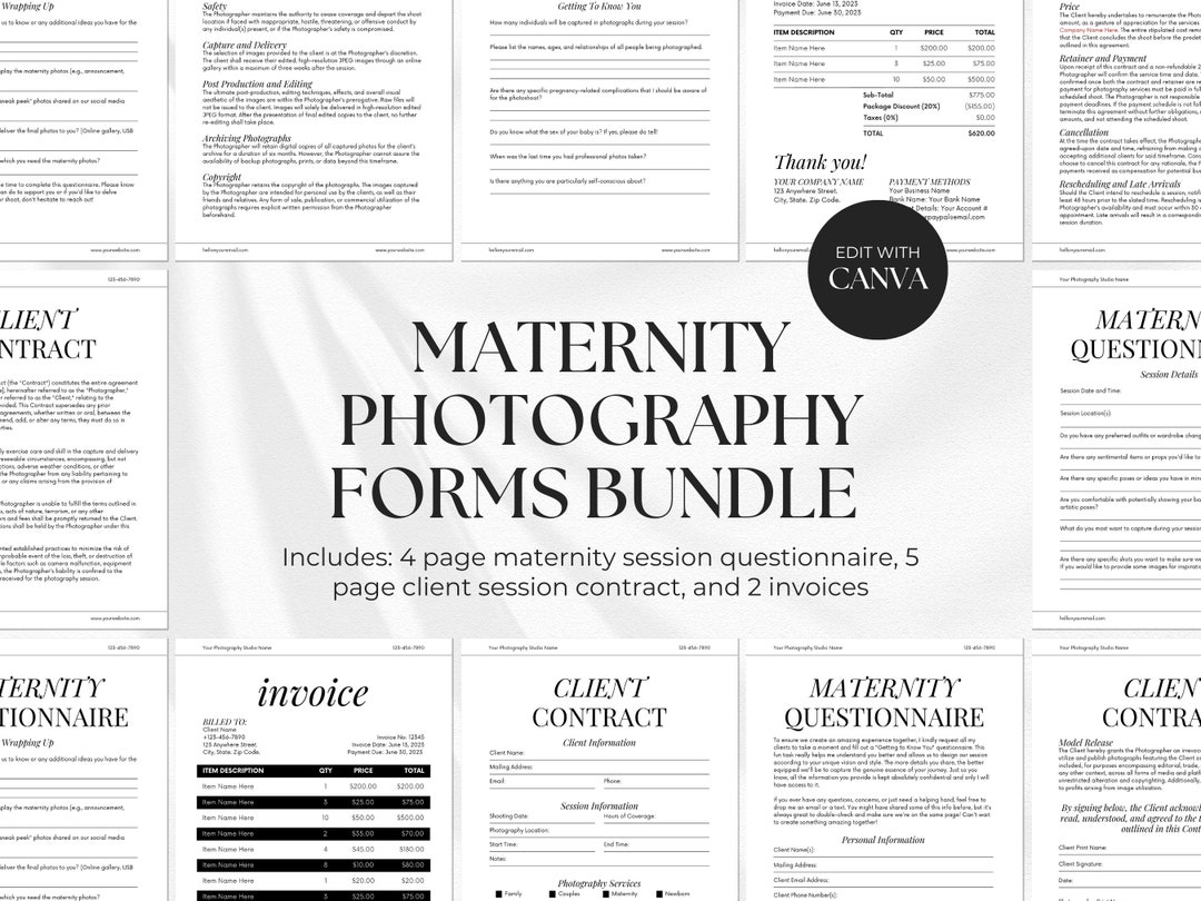 Maternity Photography Form Bundle, Maternity Client Questionnaire ...